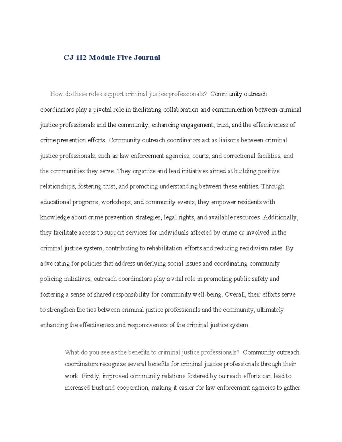 CJ 112 Module Five Journal - CJ 112 Module Five Journal How do these ...