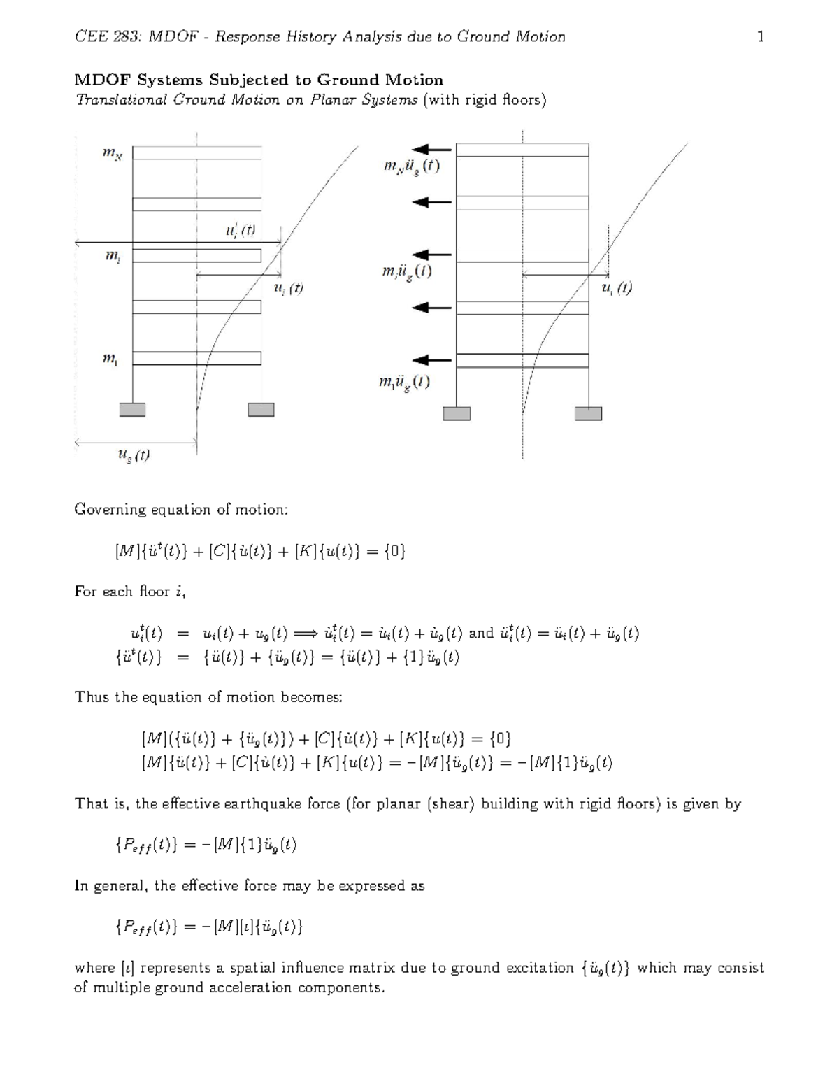 Note 12 MDOF - Response History Analysis - CEE 283: MDOF - Response ...