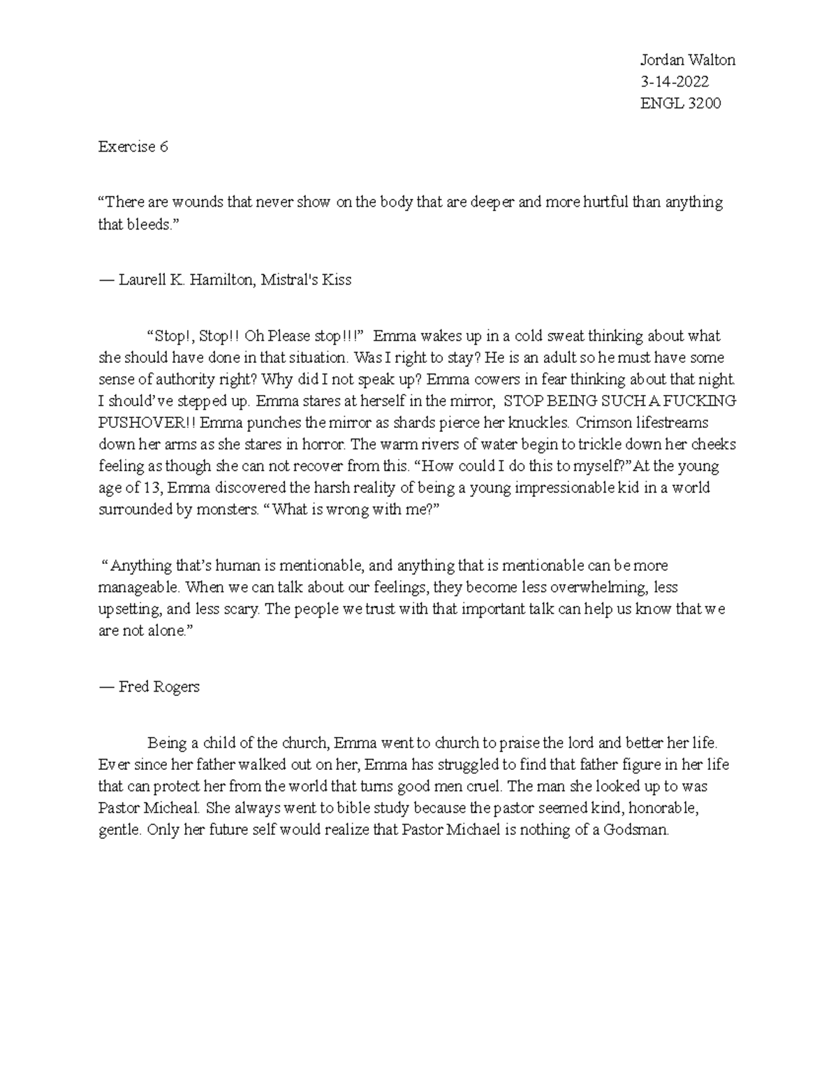 Exercise 6 - Mini workshop - Jordan Walton 3-14- ENGL 3200 Exercise 6 ...