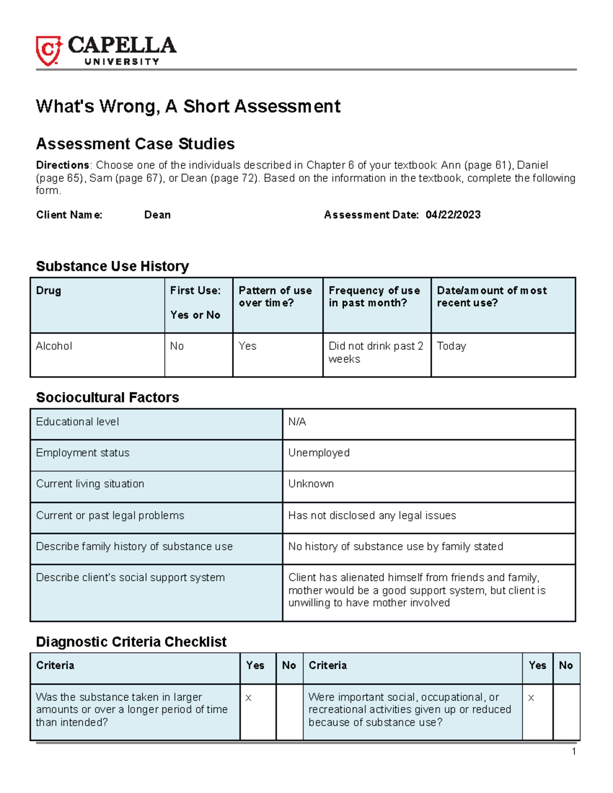 Cf week 2 assignment - case study - What's Wrong, A Short Assessment ...