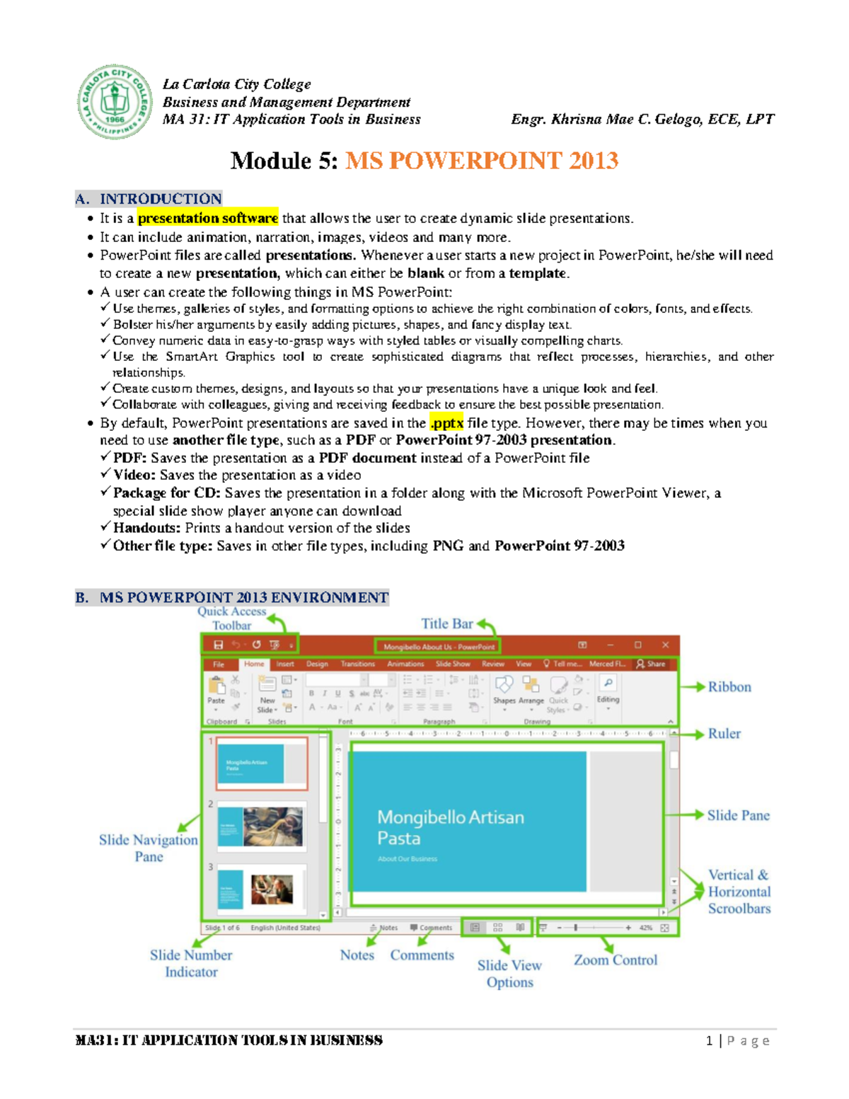 MA31 Module 5-MS Powerpoint 201 excvcekl - La Carlota City College ...