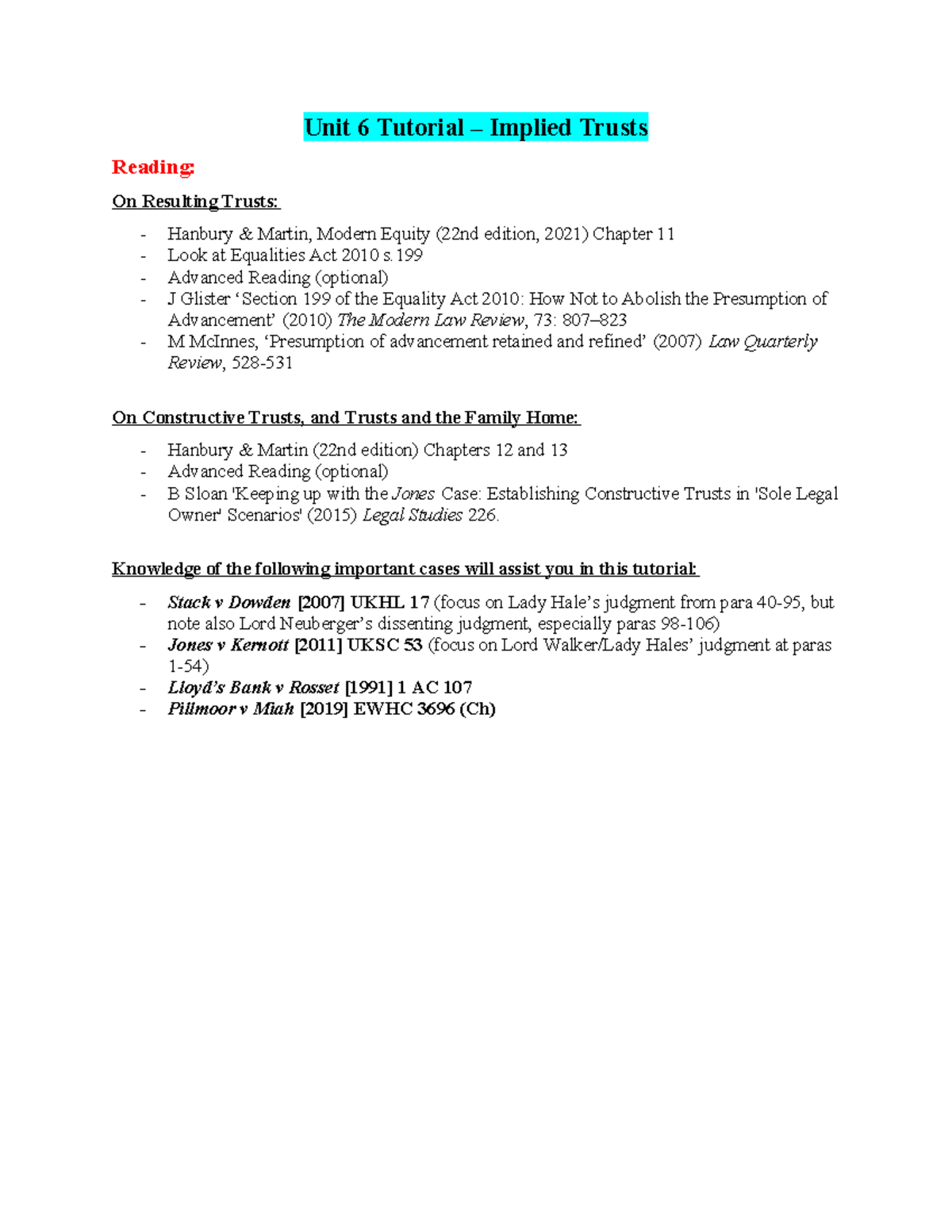 Unit 6 Tutorial - Unit 6 Tutorial – Implied Trusts Reading: On ...