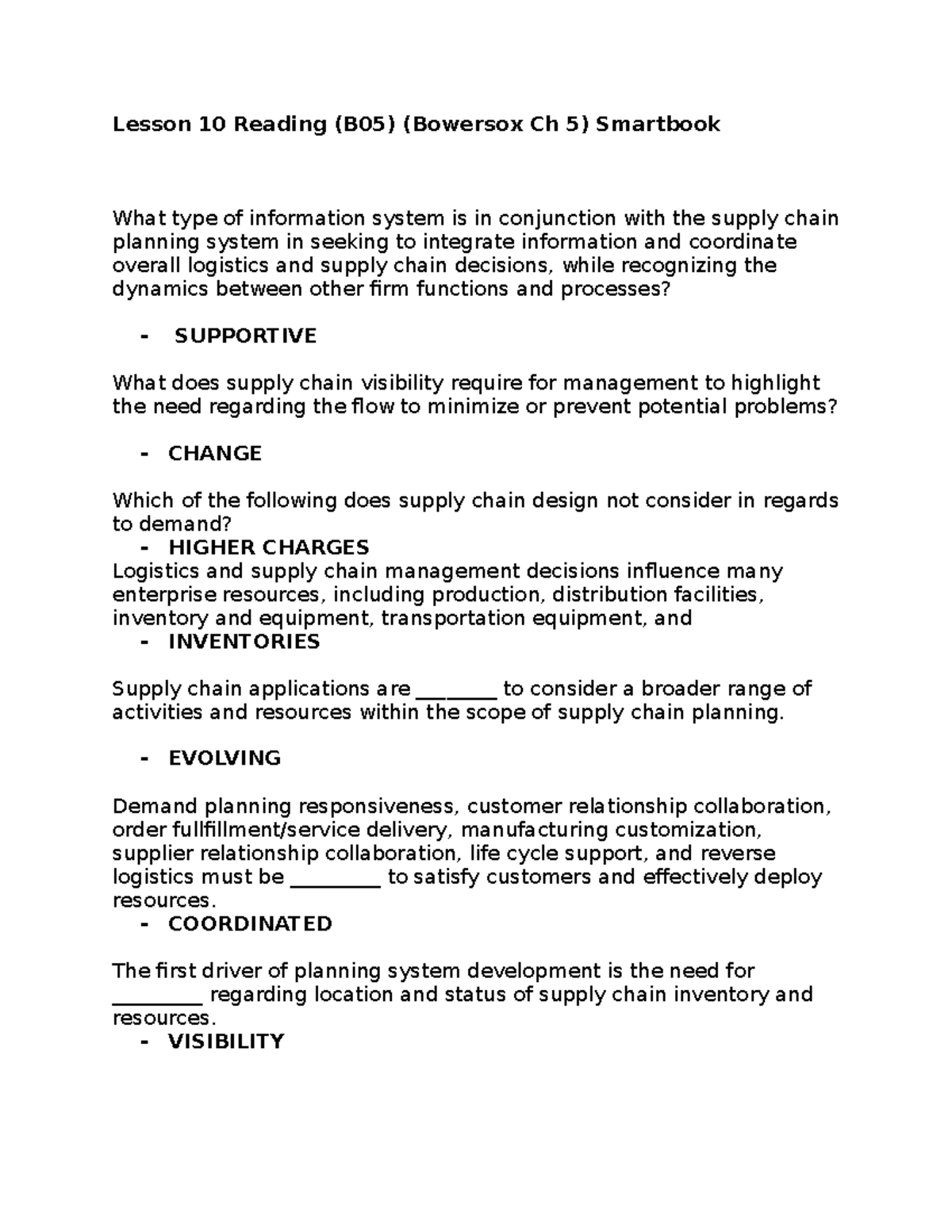 Lesson 10 Reading (B05) (Bowersox Ch 5) Smartbook - Lesson 10 Reading ...