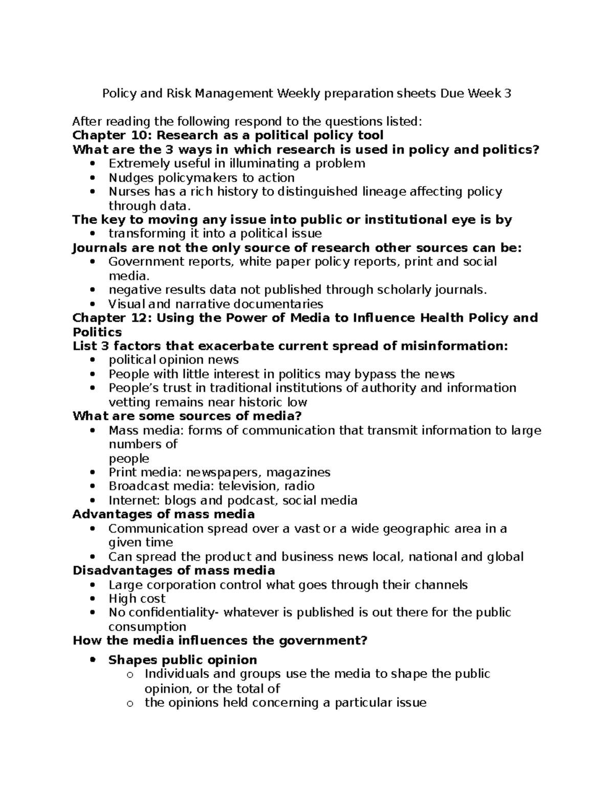 Week 3 Policy prep sheet - Policy and Risk Management Weekly ...