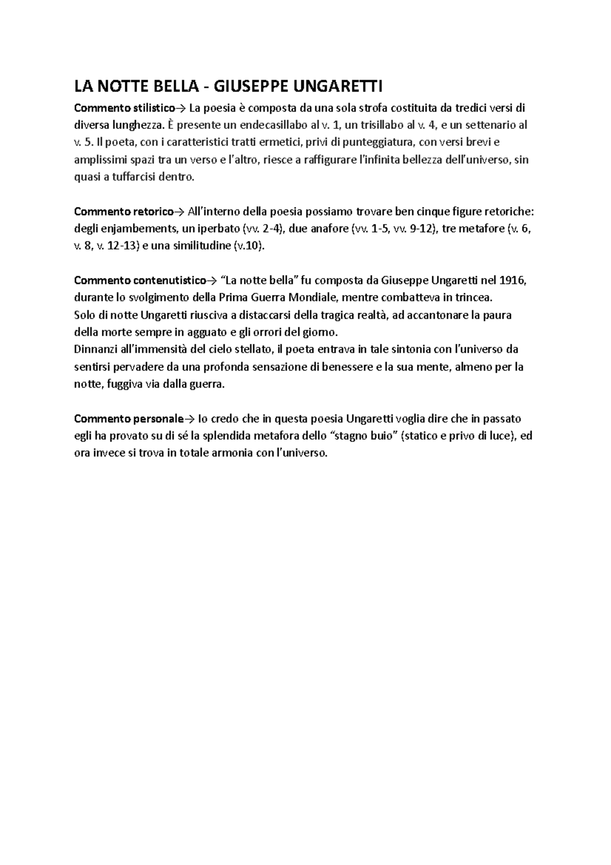 LA Notte Bella - Giuseppe Ungaretti - LA NOTTE BELLA - GIUSEPPE ...
