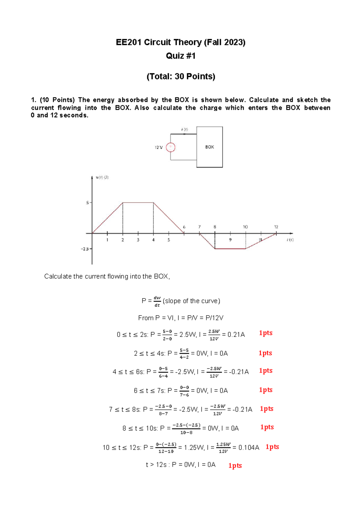 EE201 Quiz1 Solution - EE201 Circuit Theory (Fall 2023) Quiz (Total: 30 Points) 1. (10 Points ...