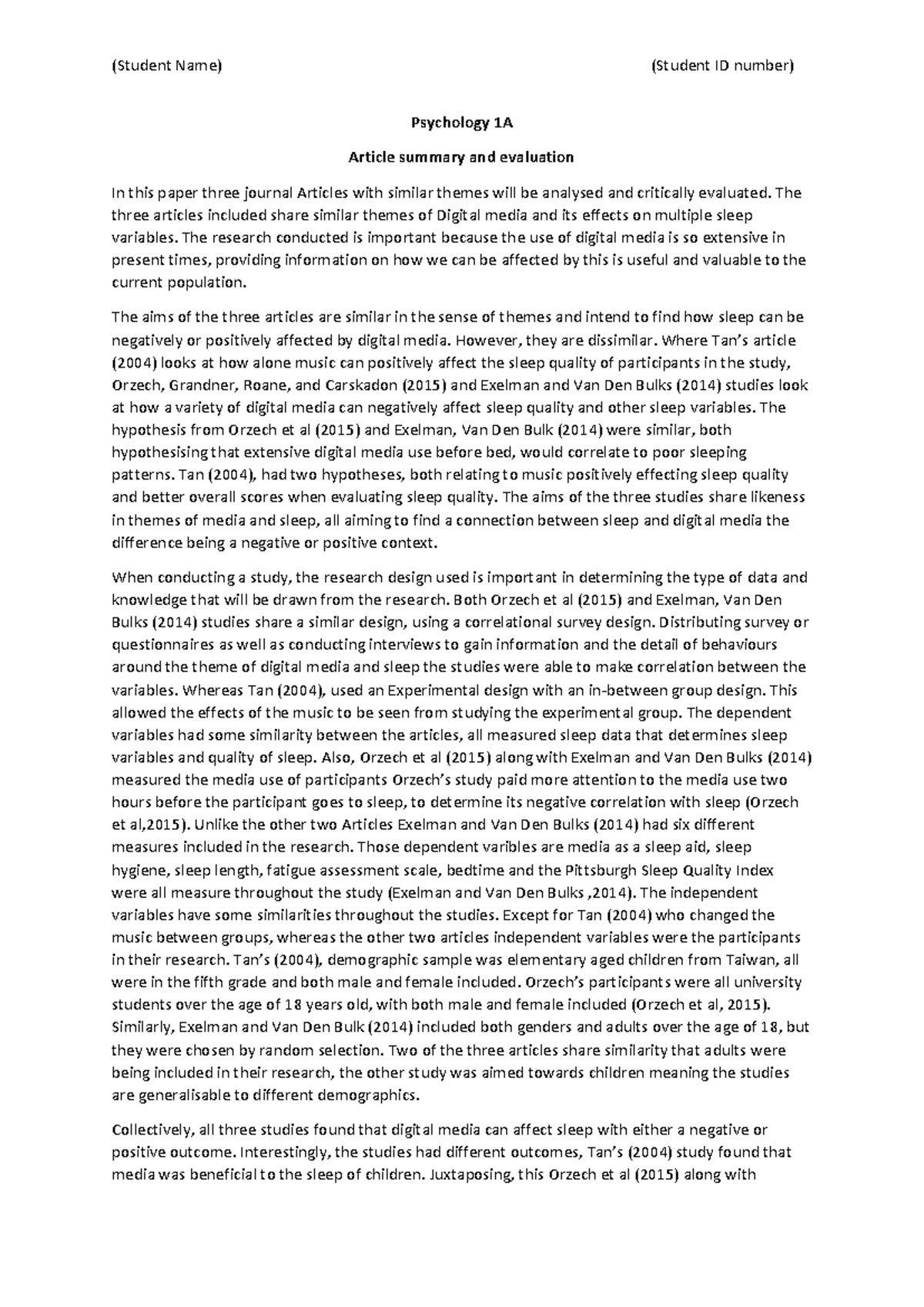 Students Example Psych 1A Assignment 2.2 - Psychology 1A Article ...