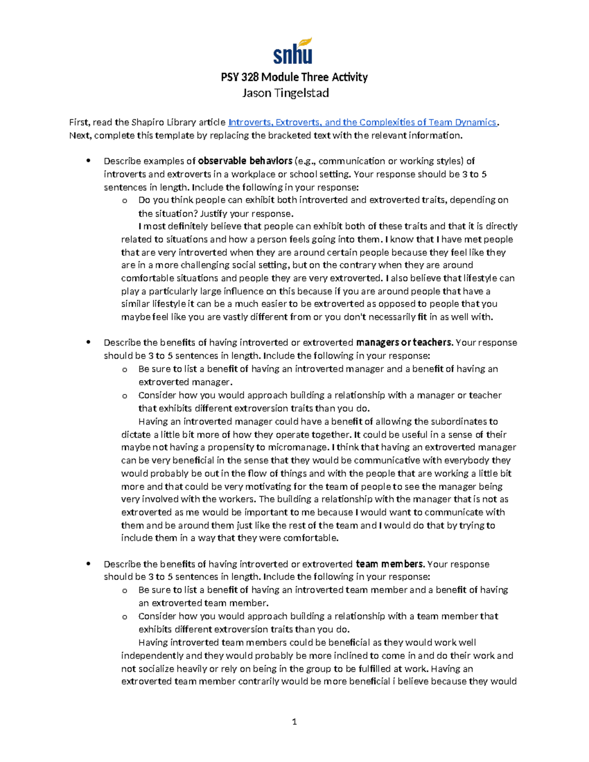PSY 328 Module Three Activity - PSY 328 Module Three Activity Jason ...
