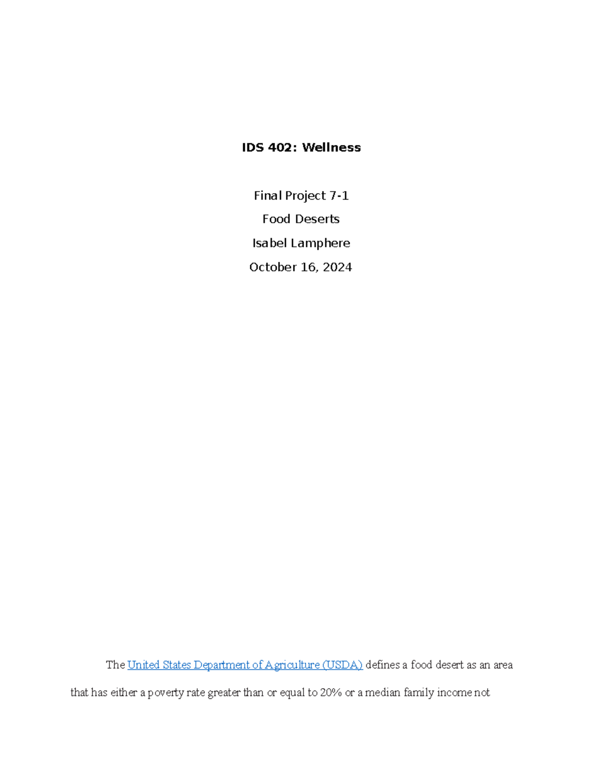 IDS 402 Final Project - IDS 402: Wellness Final Project 7- Food Deserts ...