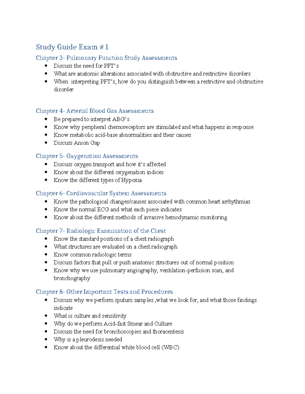 Study Guide Intro Exam - Study Guide Exam Chapter 3- Pulmonary Function ...