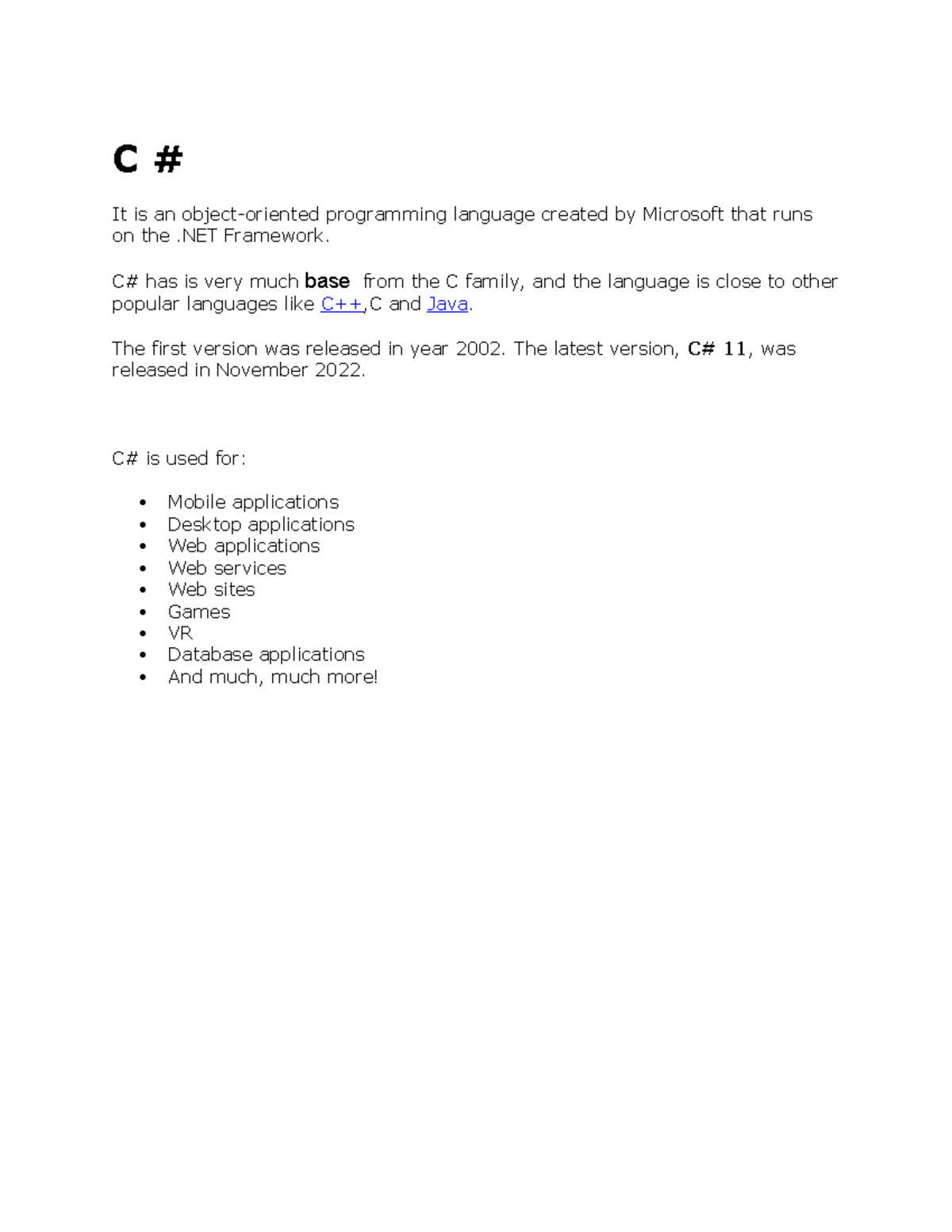 C# Lectures - fghf - C It is an object-oriented programming language ...