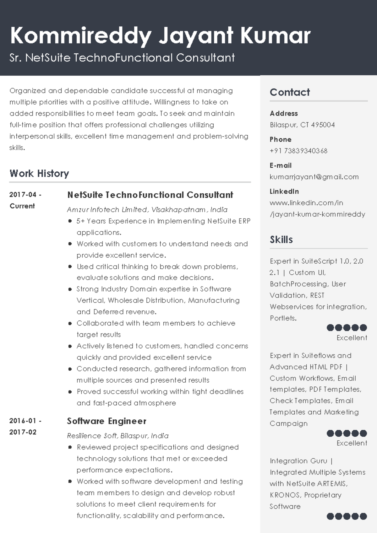 Copy of Kommireddy Jayant Kumar Resume - Sr. NetSuite TechnoFunctional Consultant Work History ...