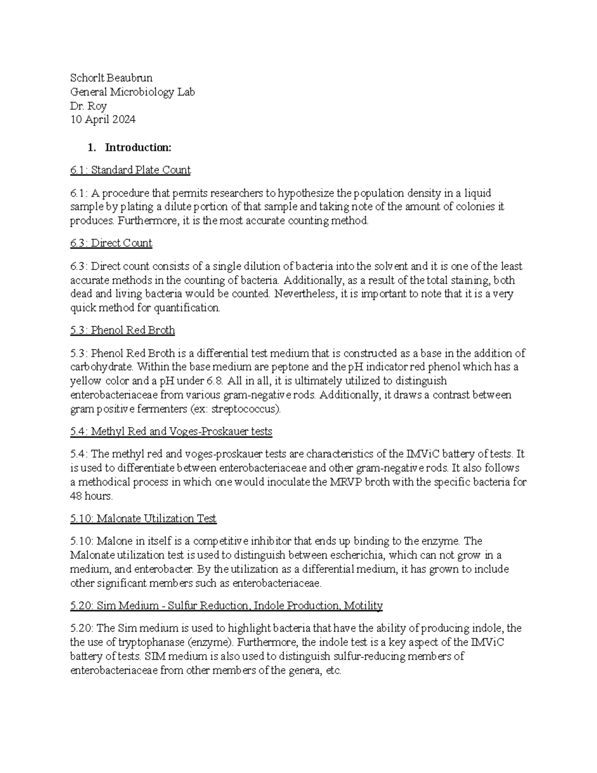 Lab Report ll - Microbiology - Schorlt Beaubrun General Microbiology ...