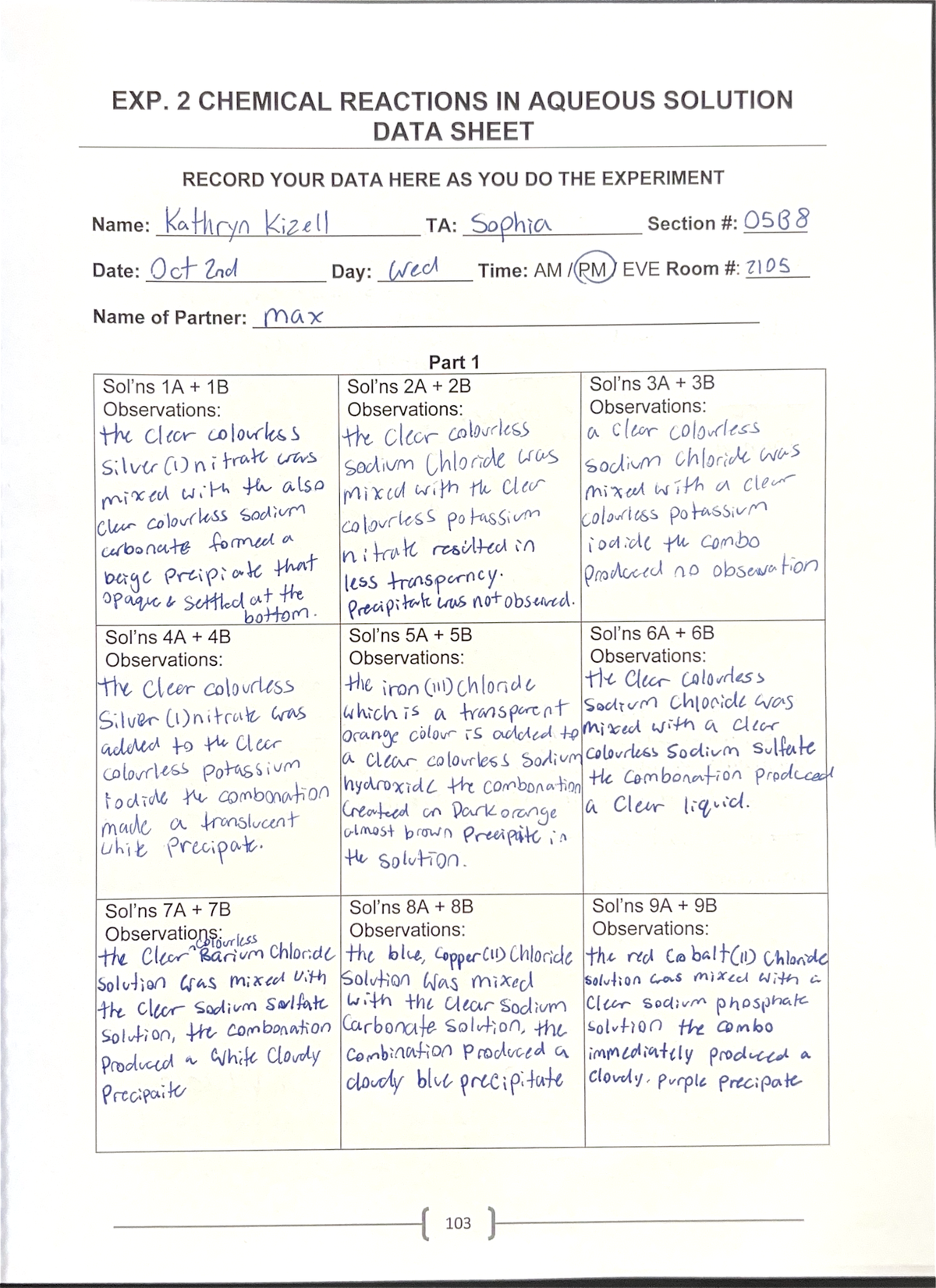 EXP. 2 Chemical Reactions IN Aqueous Solution - EXP. 2 CHEMICAL ...