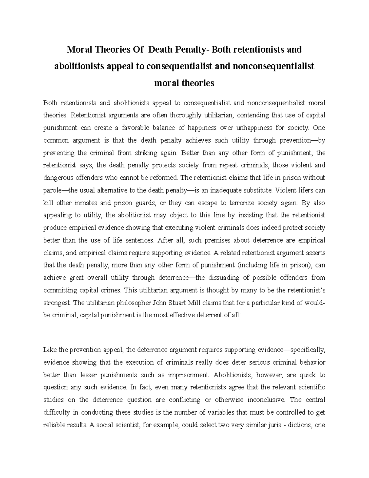 Moral Theories Of Death Penalty - Retentionist arguments are often ...