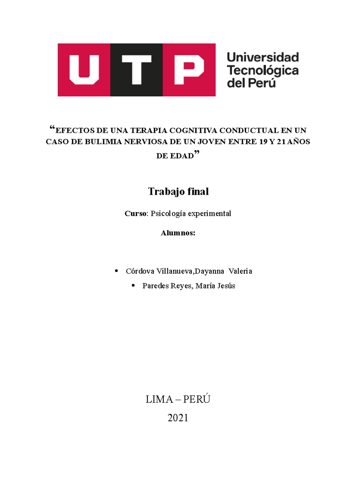 Informe Final DE Experimental - Psicología del Desarrollo II - UTP - Studocu