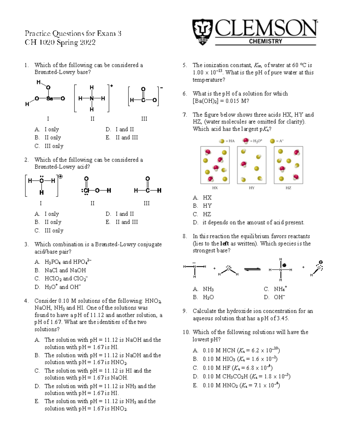 Sp22-CH1020+Exam+3+Practice+Questions - Practice Questions for Exam 3 ...