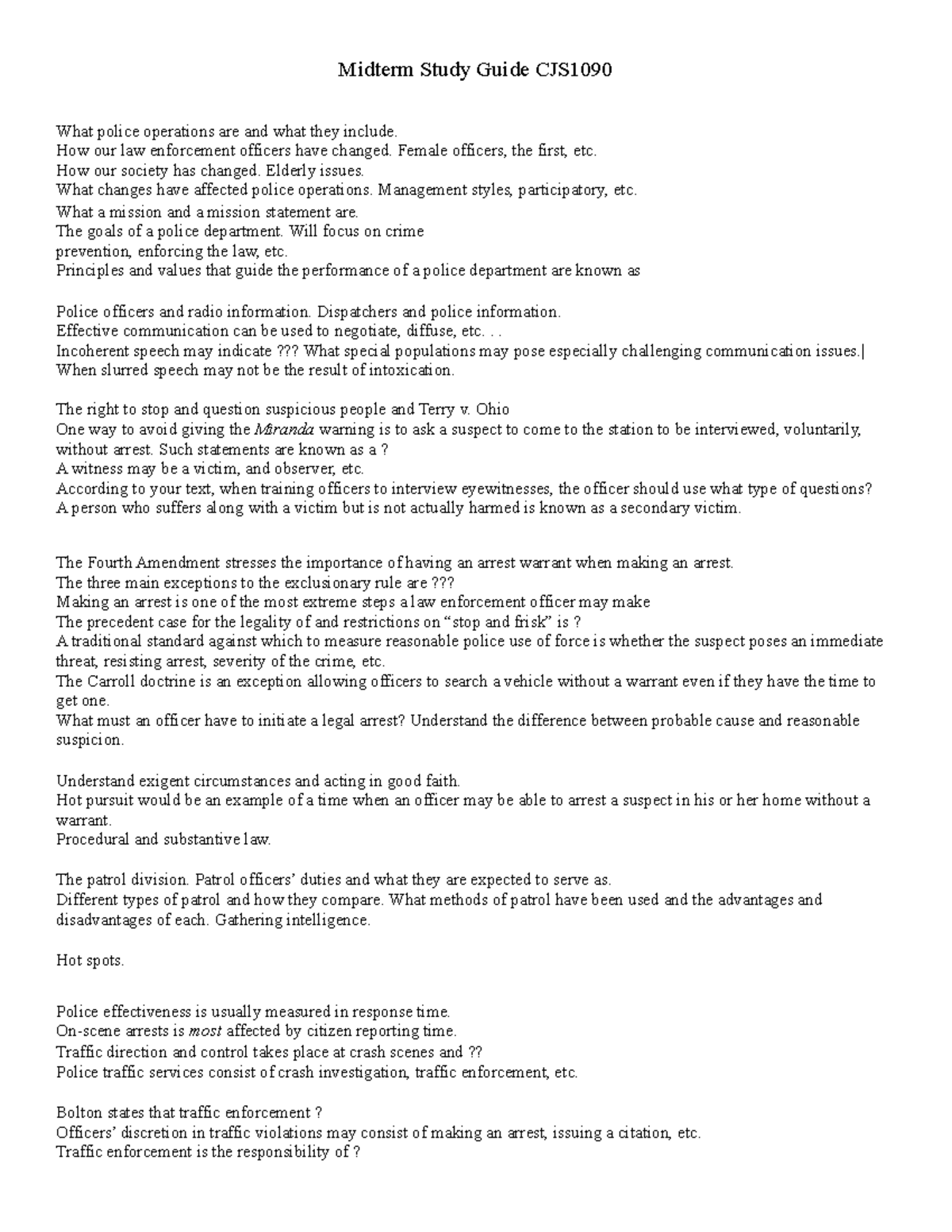 CJS1090 Midterm Study Guide - Midterm Study Guide CJS What police ...