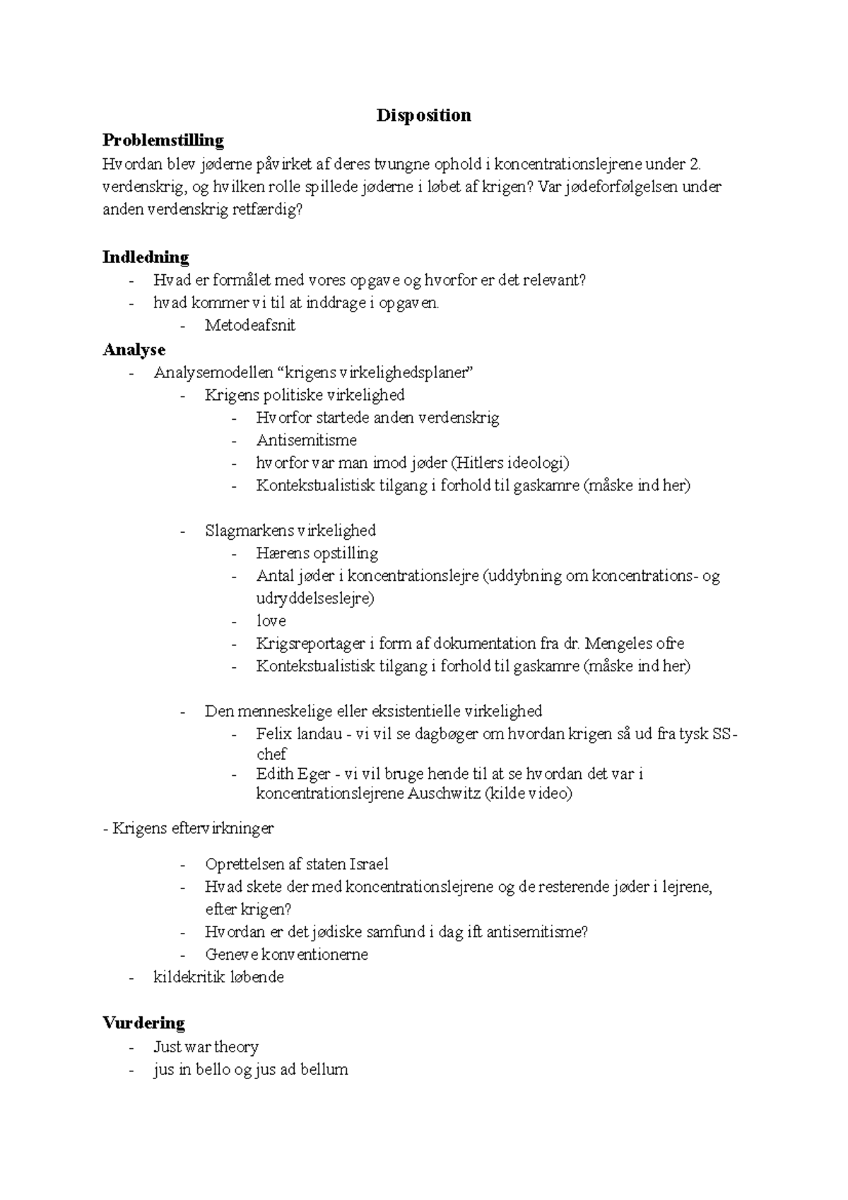 Disposition - Disposition Problemstilling Hvordan blev jøderne påvirket ...