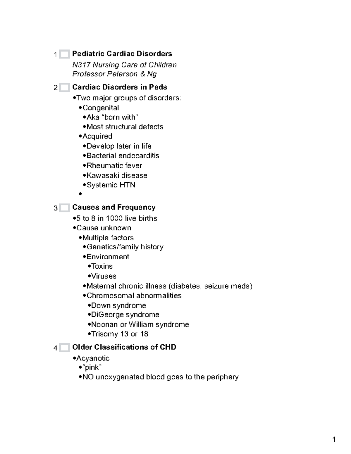 Pediatric cardiac disorders - 1 Pediatric Cardiac Disorders N317 ...