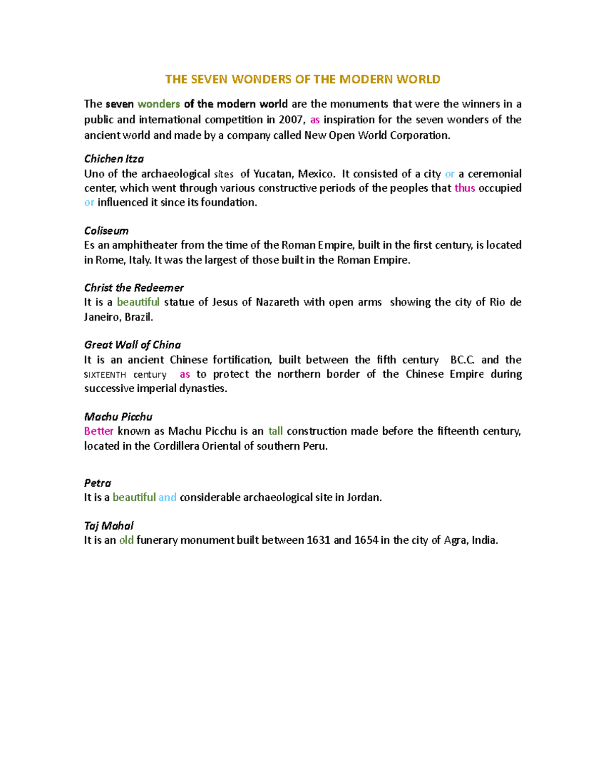 THE Seven Wonders OF THE Modern World - THE SEVEN WONDERS OF THE MODERN ...