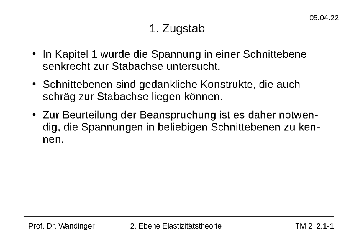 Technische Mechanik 2 - 1. Zugstab In Kapitel 1 wurde die Spannung in ...