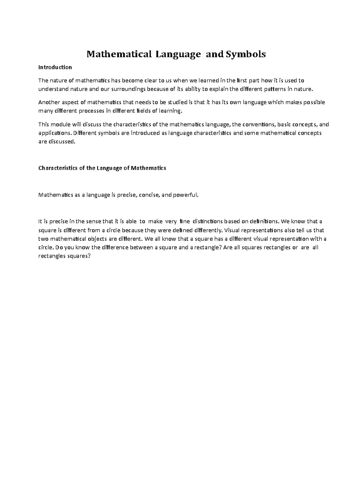 Language and Symbols - Mathematical Language and Symbols Introduction ...