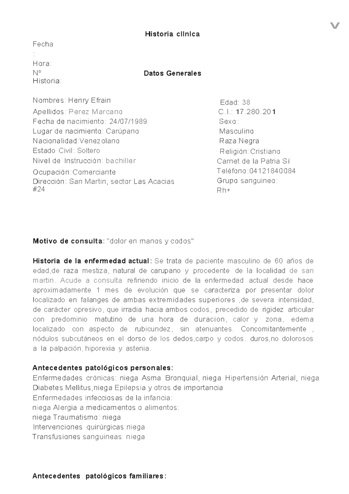 Imagen de Whats App 2024-04-02 a las 2c1 - Fecha : Hora: Nº Historia: V ...