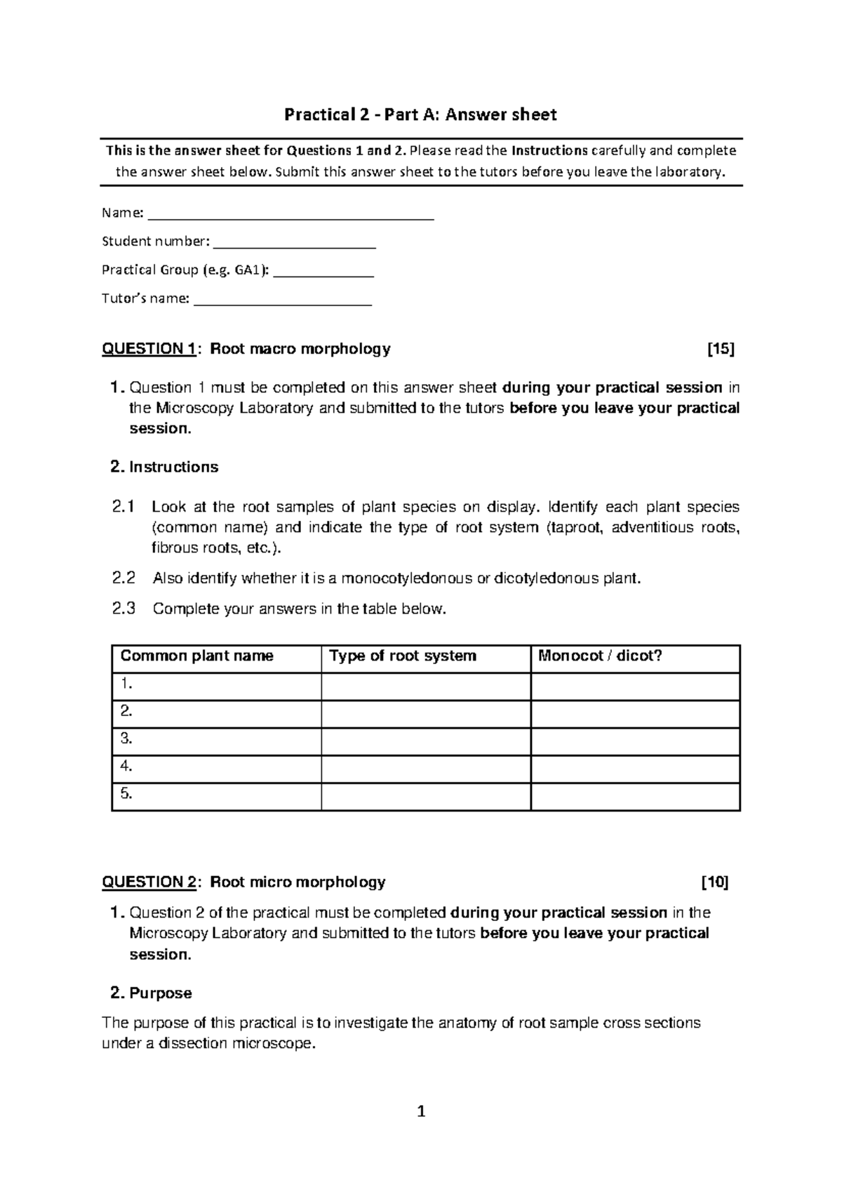 Practical 2 Part A - Answer sheet - 1 Practical 2 - Part A: Answer ...