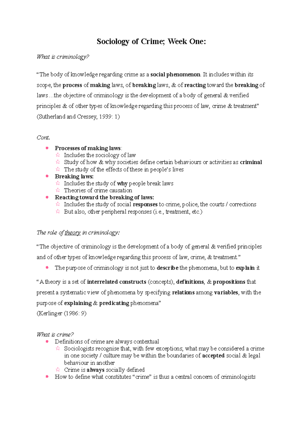 Sociology of Crime - Lecture notes 1-4 - Sociology of Crime; Week One ...