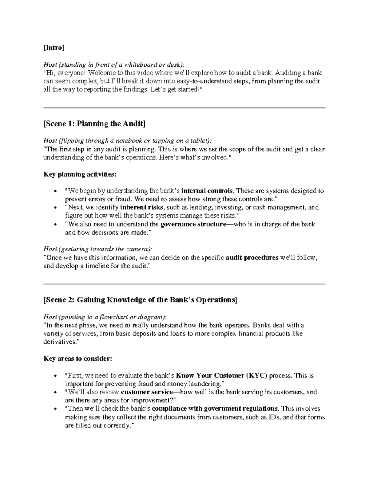 Audit OF BANK Script - [Intro] Host (standing in front of a whiteboard ...