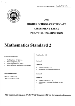 2024 Standard Mathematics Assessment Task Two - HSC Mathematics ...