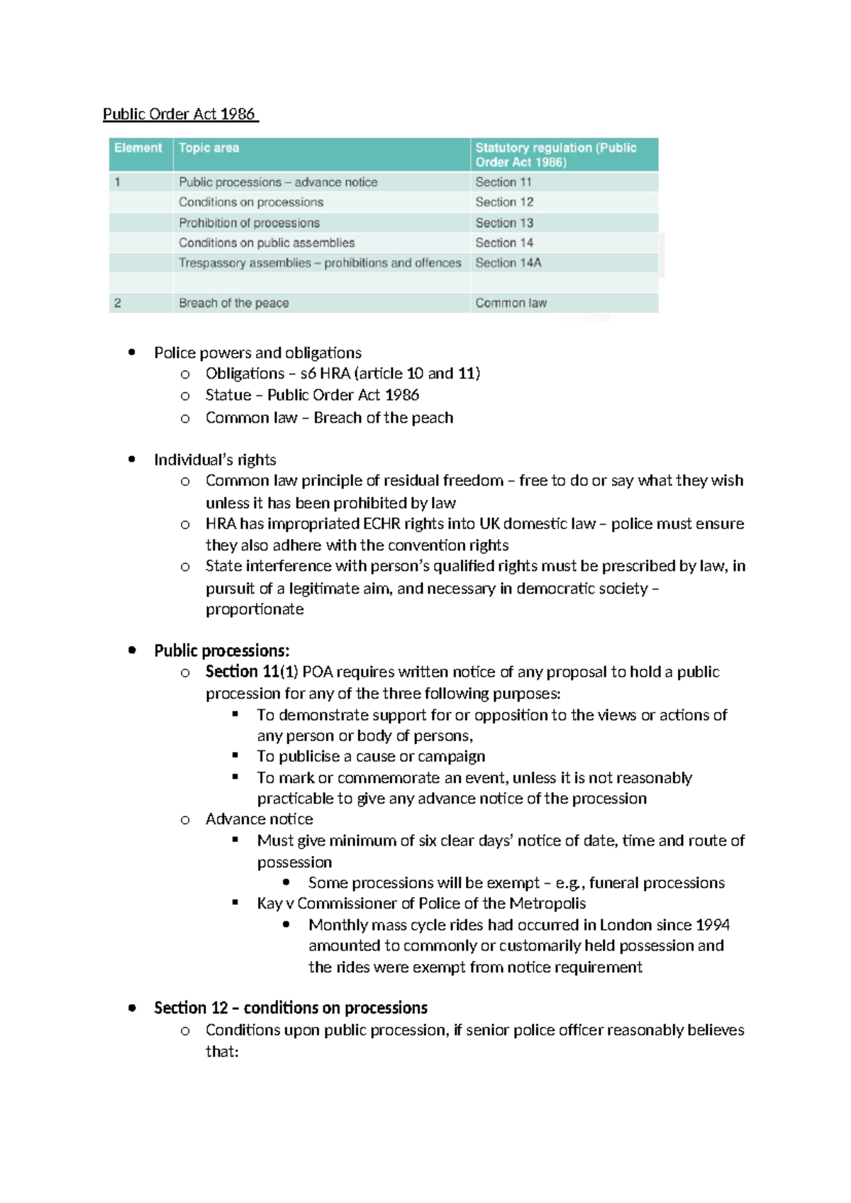 Public 2 - Workshop 10 - Public Order Act 1986 Police powers and ...