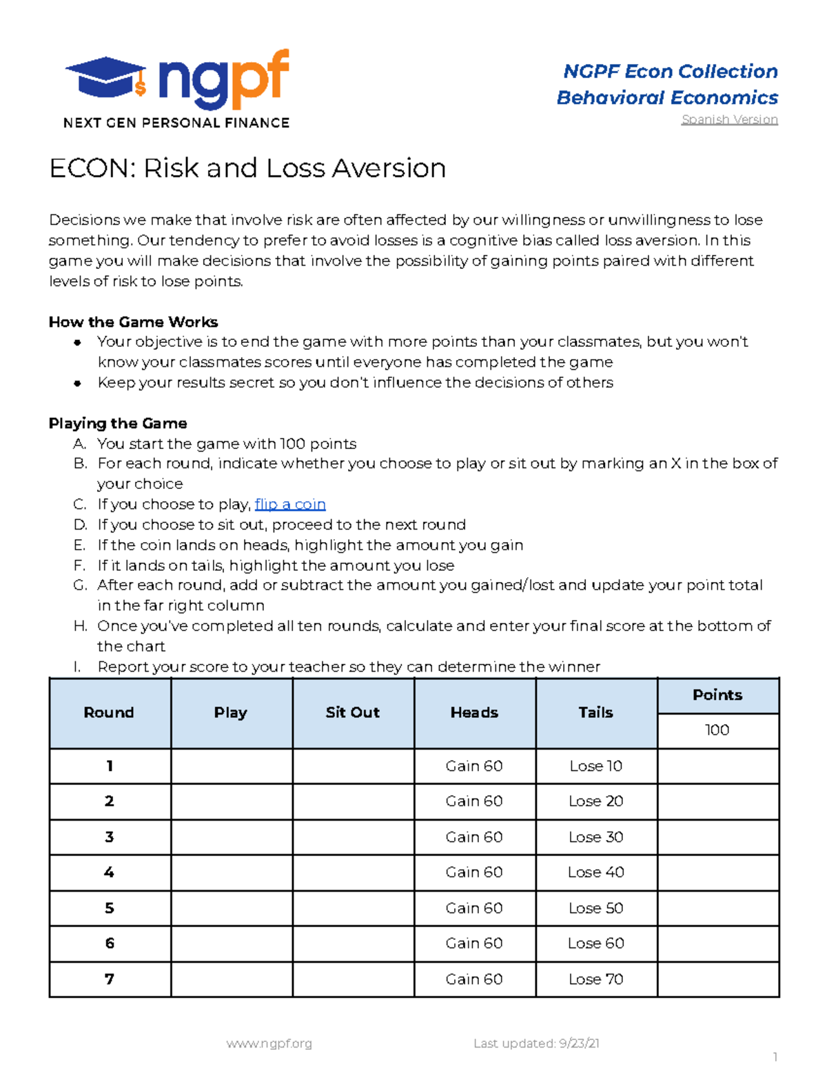 Sarah De lima pepe - ECON Risk and Loss Aversion - NGPF Econ Collection ...