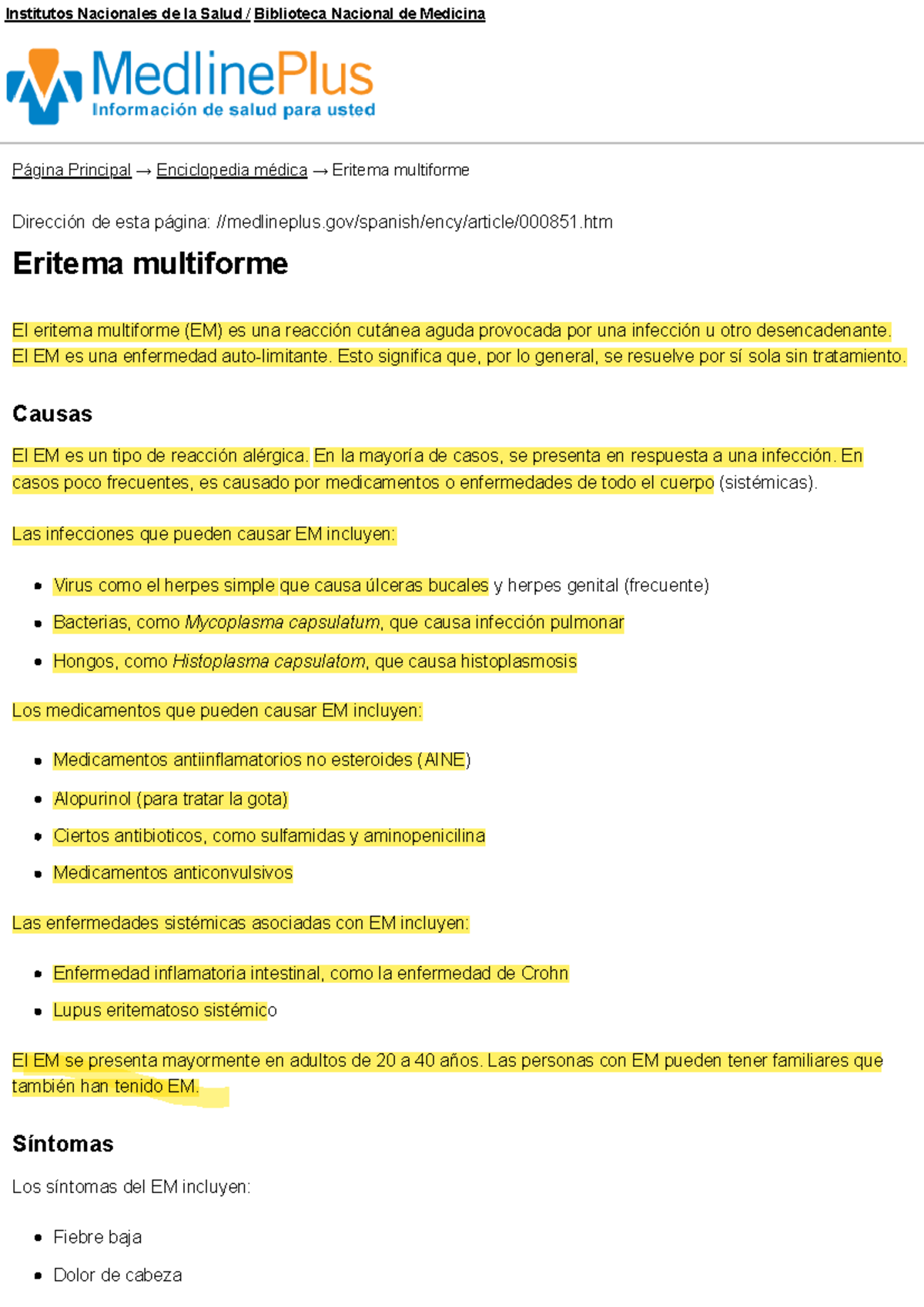 Eritema multiforme Medline Plus enciclopedia médica - Página Principal ...