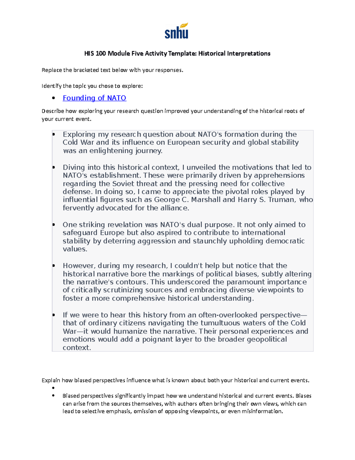 HIS 100 Module Five Activity Template - Identify the topic you chose to ...