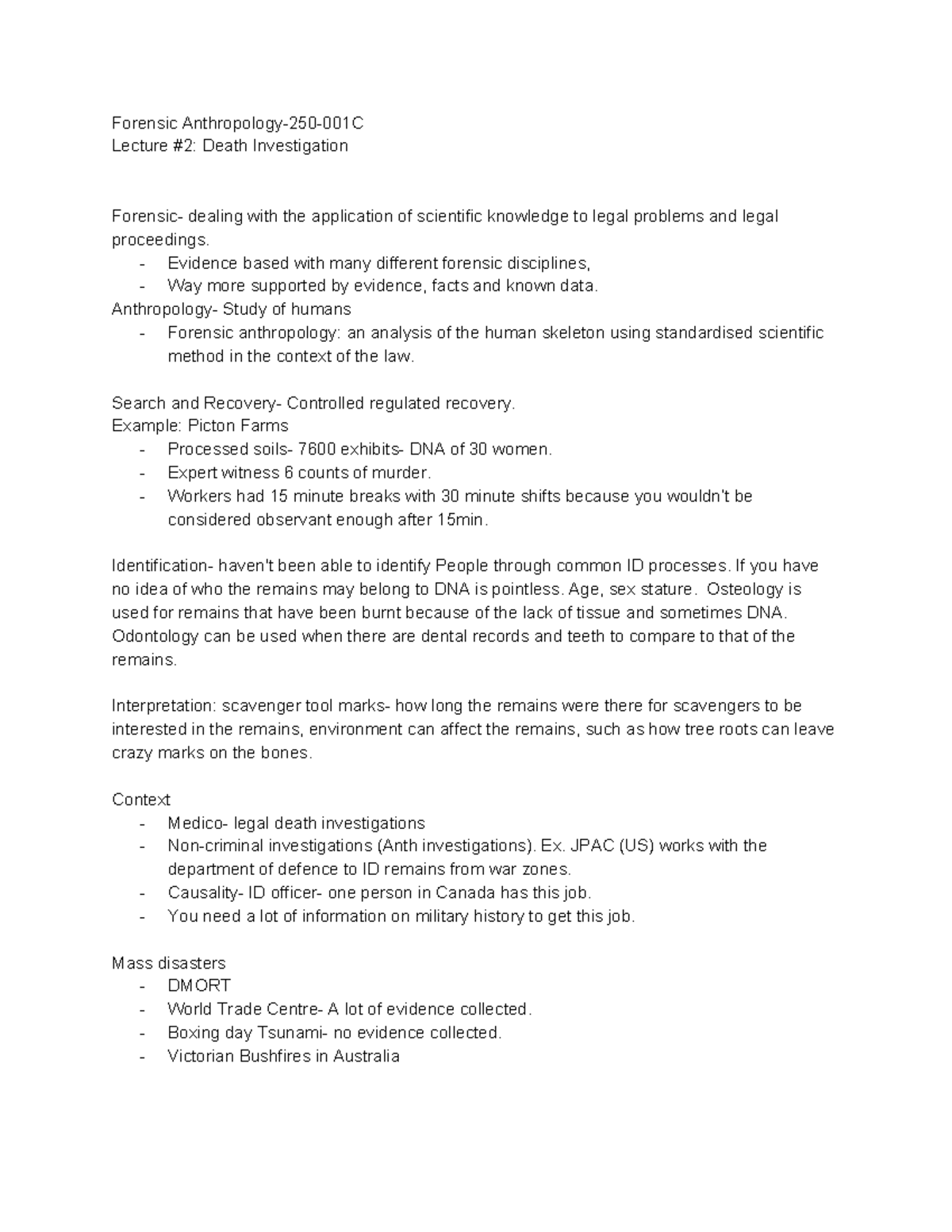 Forensic Anthropology-250 lecture 2 - Forensic Anthropology-250-001C ...