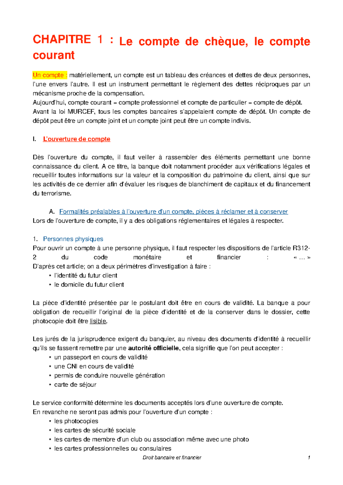 Chapitre 1 compte courant - CHAPITRE 1 : Le compte de chèque, le compte ...