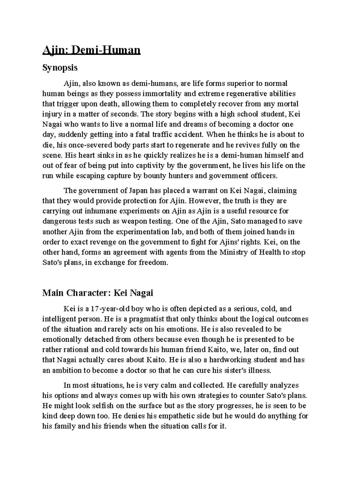 Ajin Book Review - Ajin: Demi-Human Synopsis Ajin, also known as demi ...