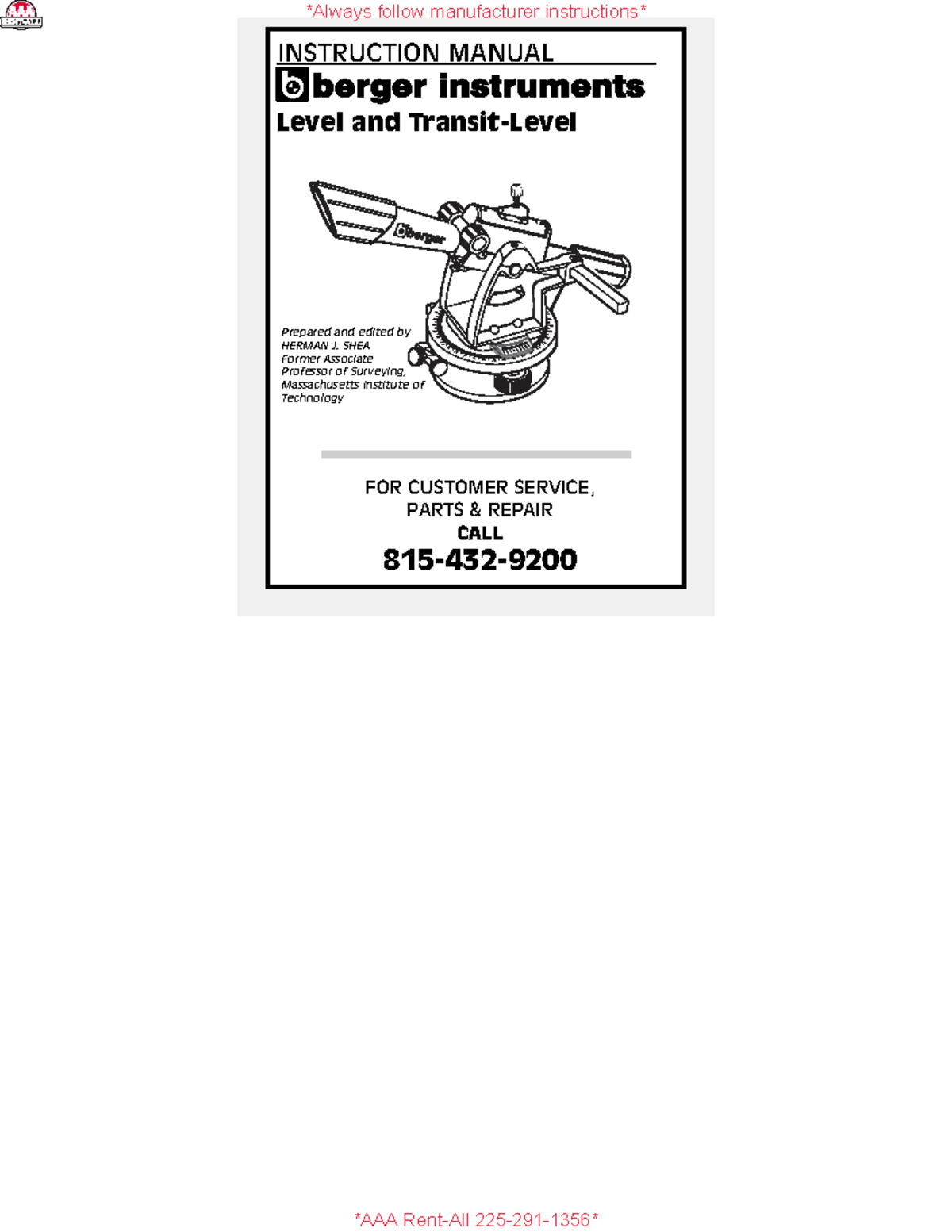 Level- FULL Transit Berger 200B - INSTRUCTION MANUAL Level and Transit ...