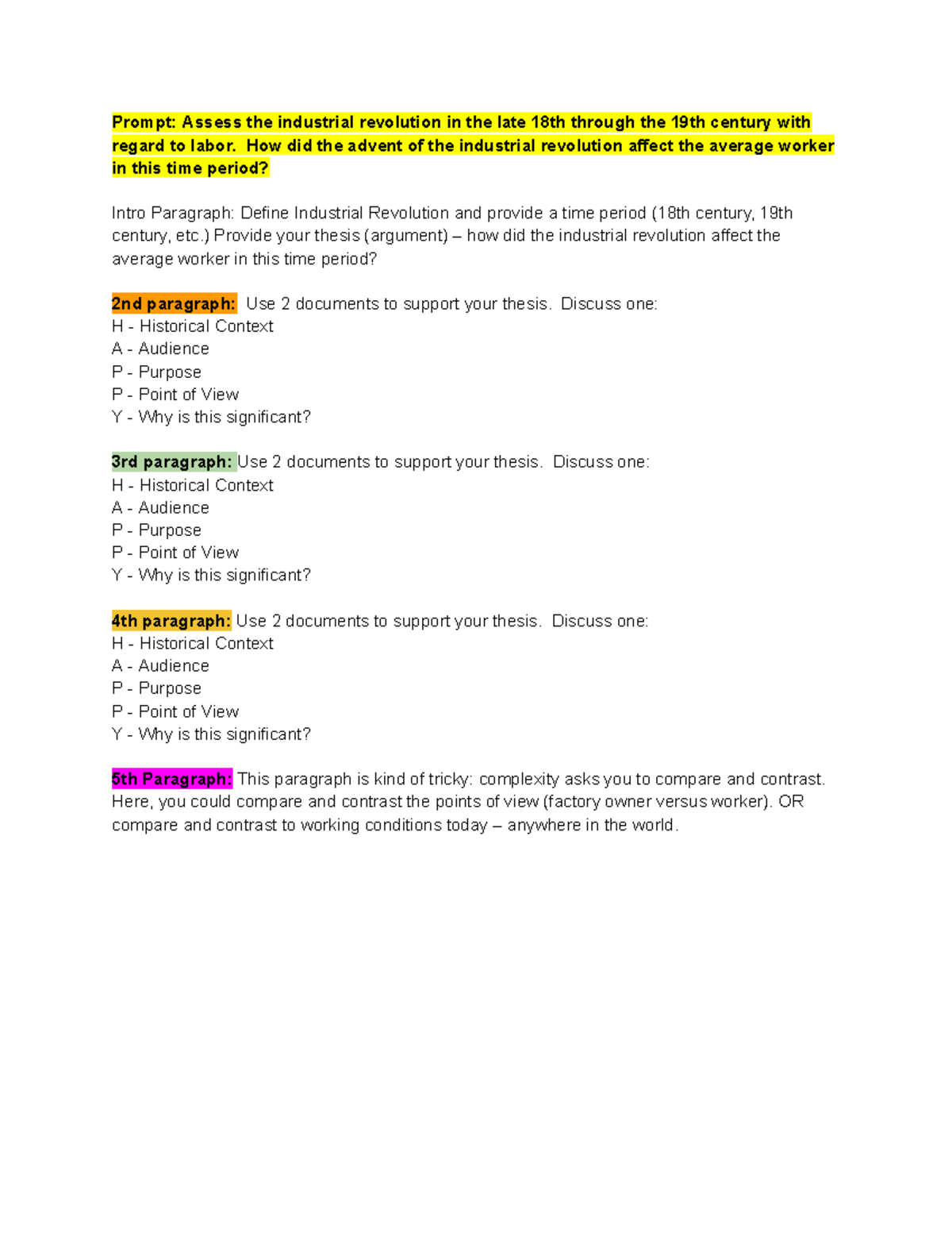 DBQ - Outline for Industrial Revolution - Prompt: Assess the industrial ...
