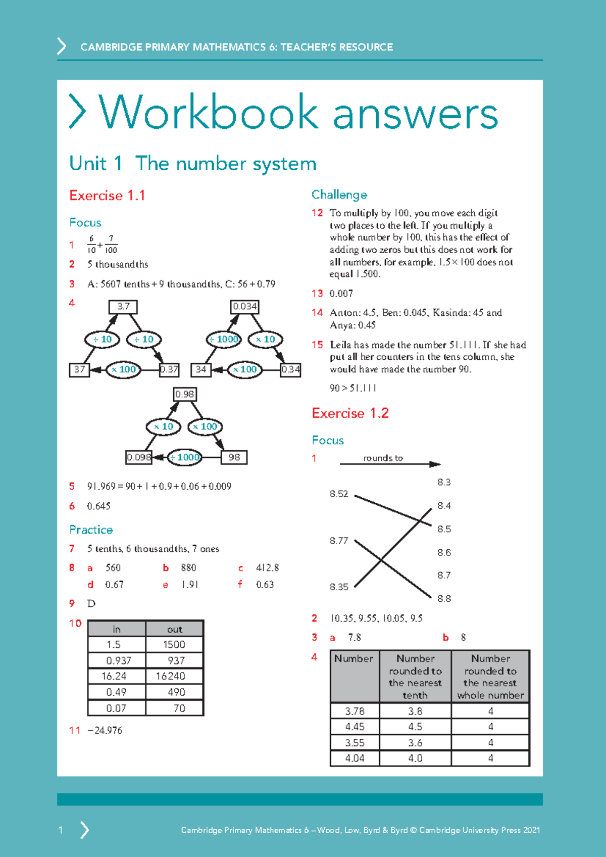 Prim maths 6 workbook answers - Workbook answers Unit 1 The number ...