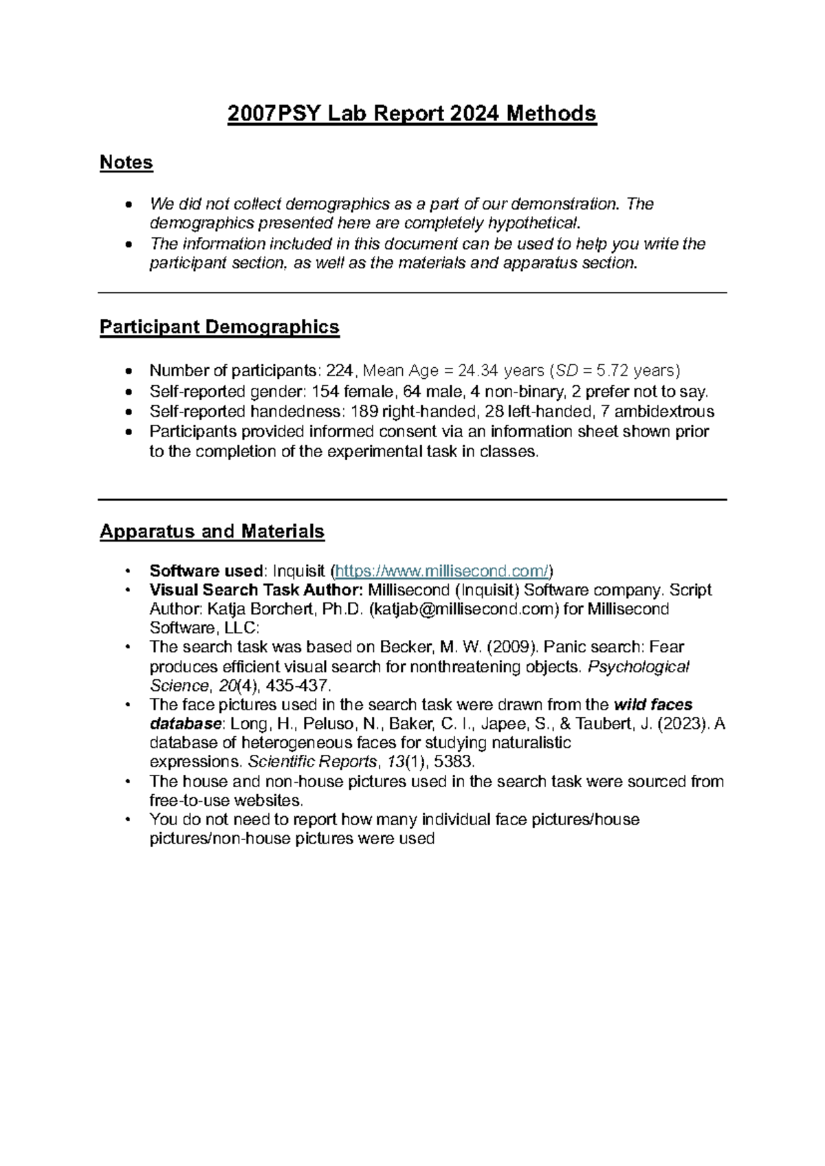 2007 PSY Lab Report 2024 Methods and Results Document - 2007PSY Lab ...