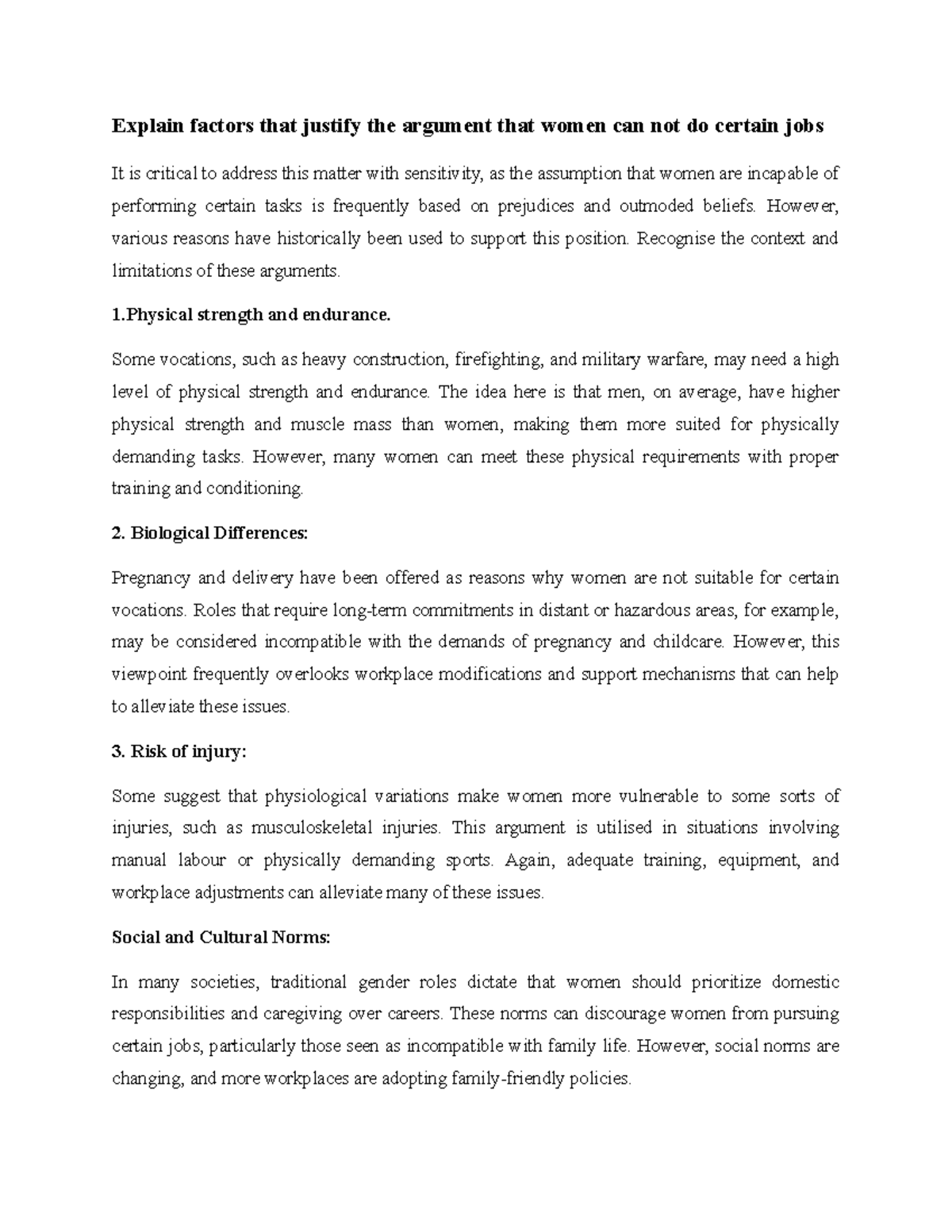 Gender and development questions and answers - Explain factors that ...