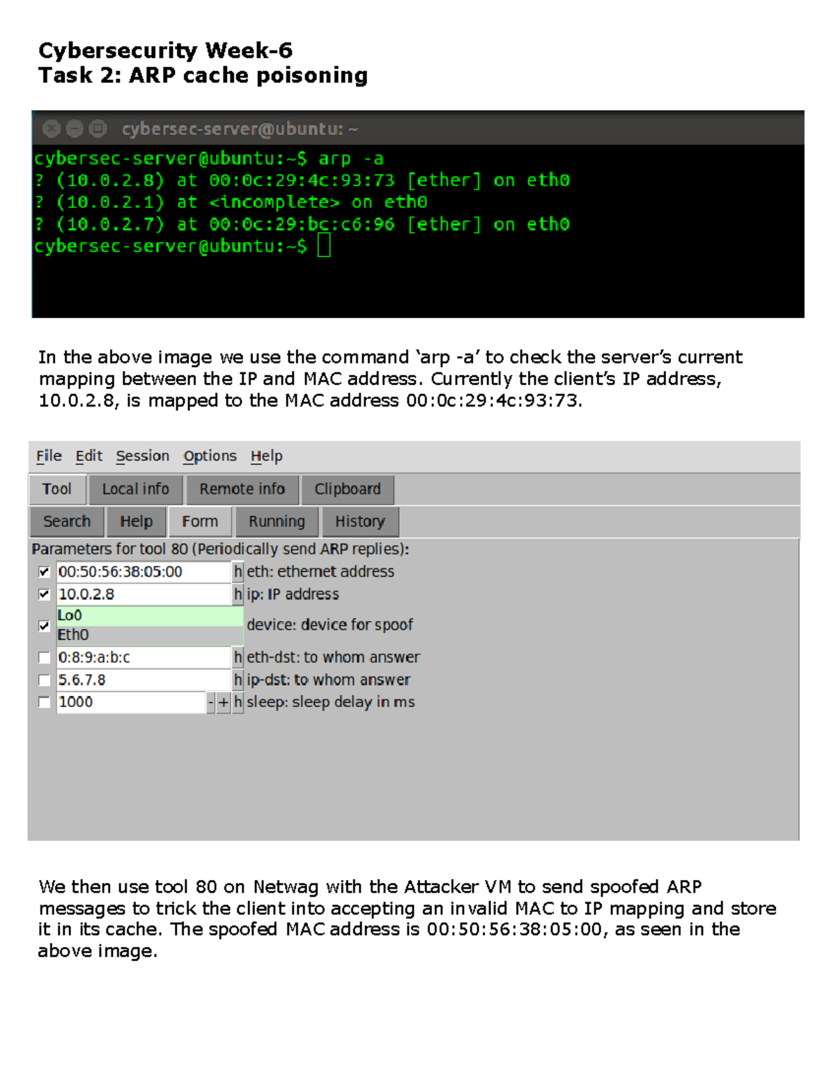Cybersecurity Week 6 Lab TCP IP Security - Cybersecurity Week- Task 2: ARP cache poisoning In ...