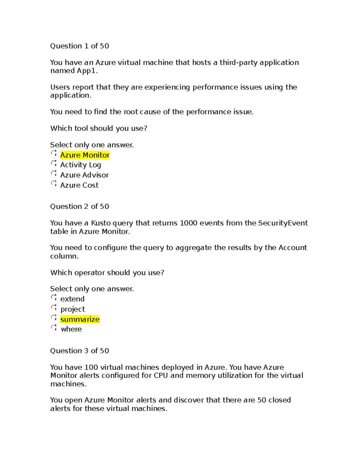 AZ104 Microsoft - azure - Question 1 of 50 You have an Azure virtual ...