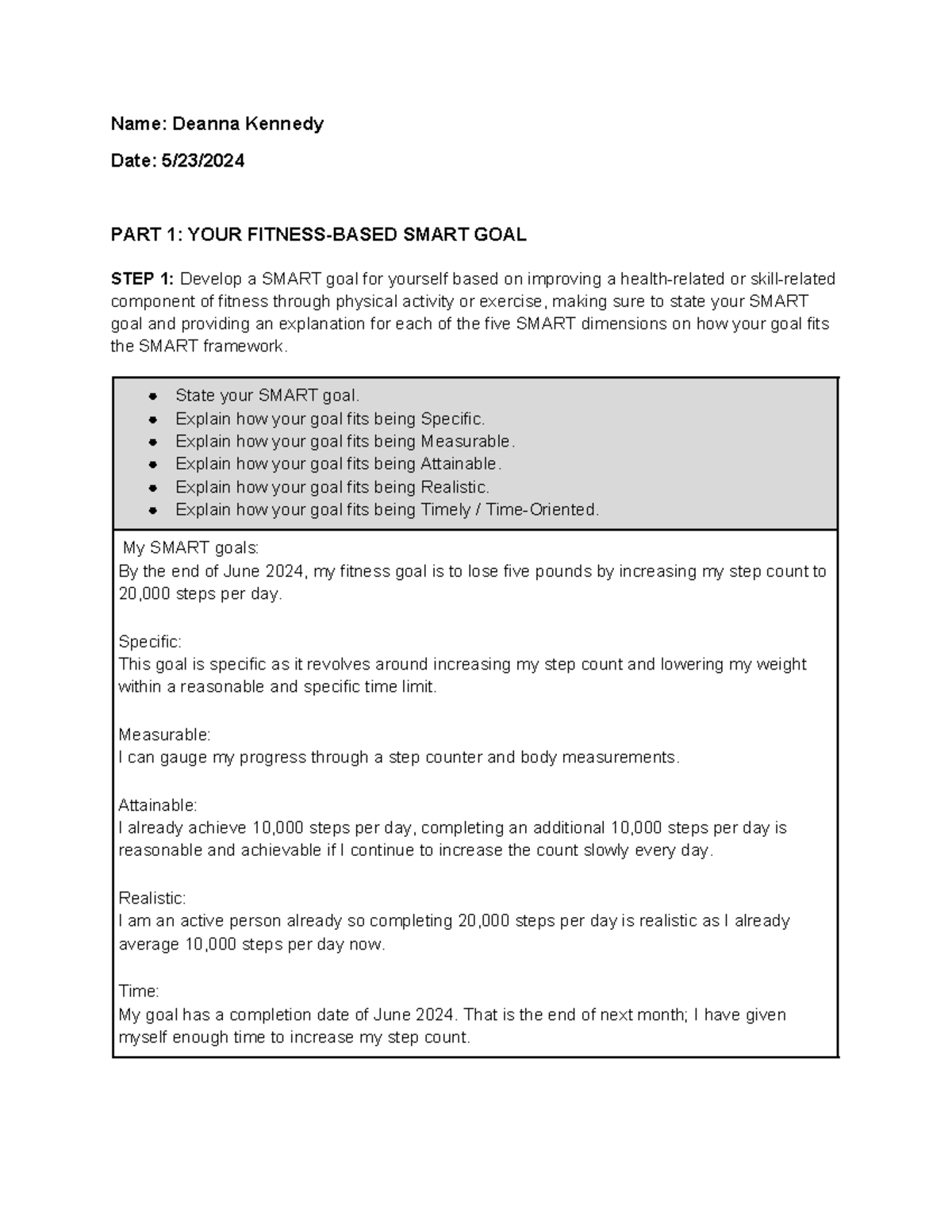 Health, Fitness, and Wellness Touchstone 3 - Name: Deanna Kennedy Date ...