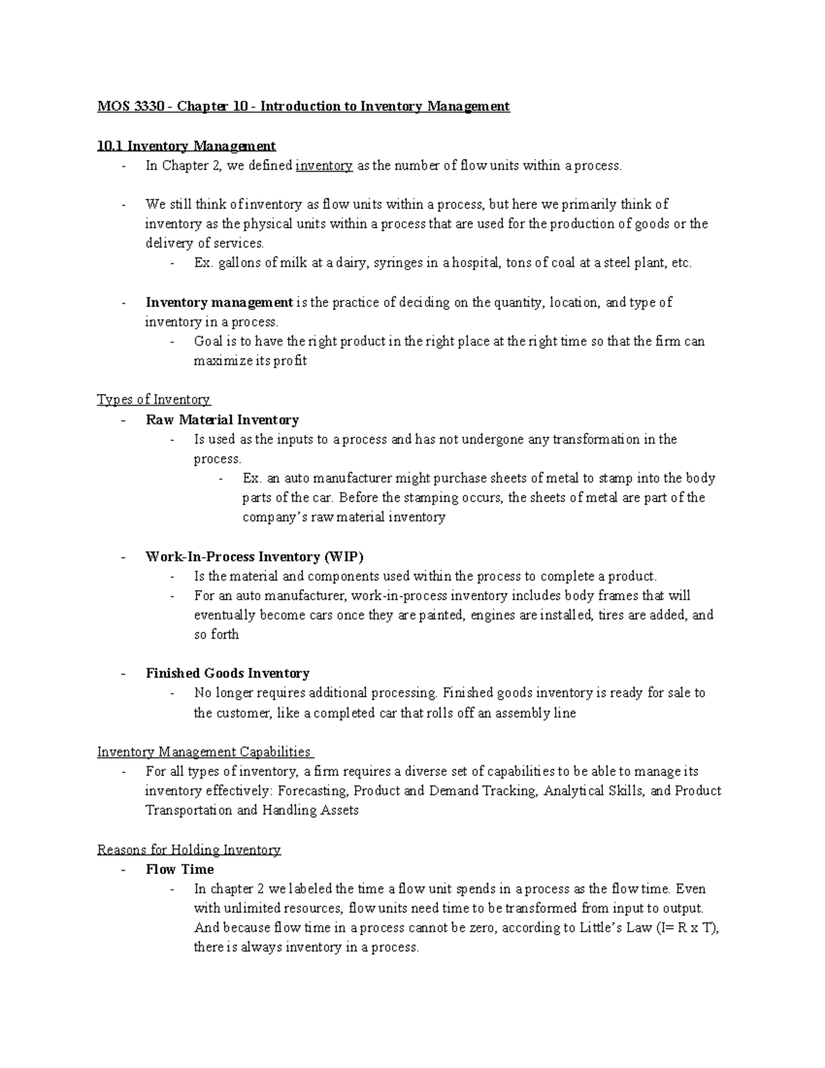 MOS3330 - Chapter 10, 12, 13 - MOS 3330 - Chapter 10 - Introduction to ...