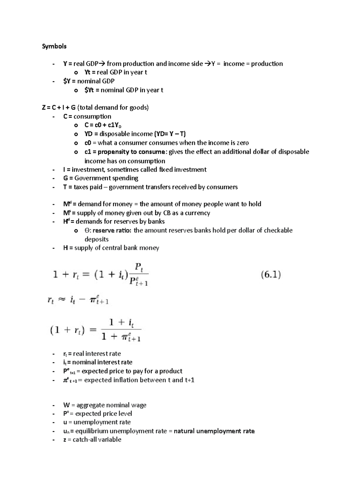 Symbols for macro economics, EBE 2020 - Macro-Economics - RUG - Studeersnel
