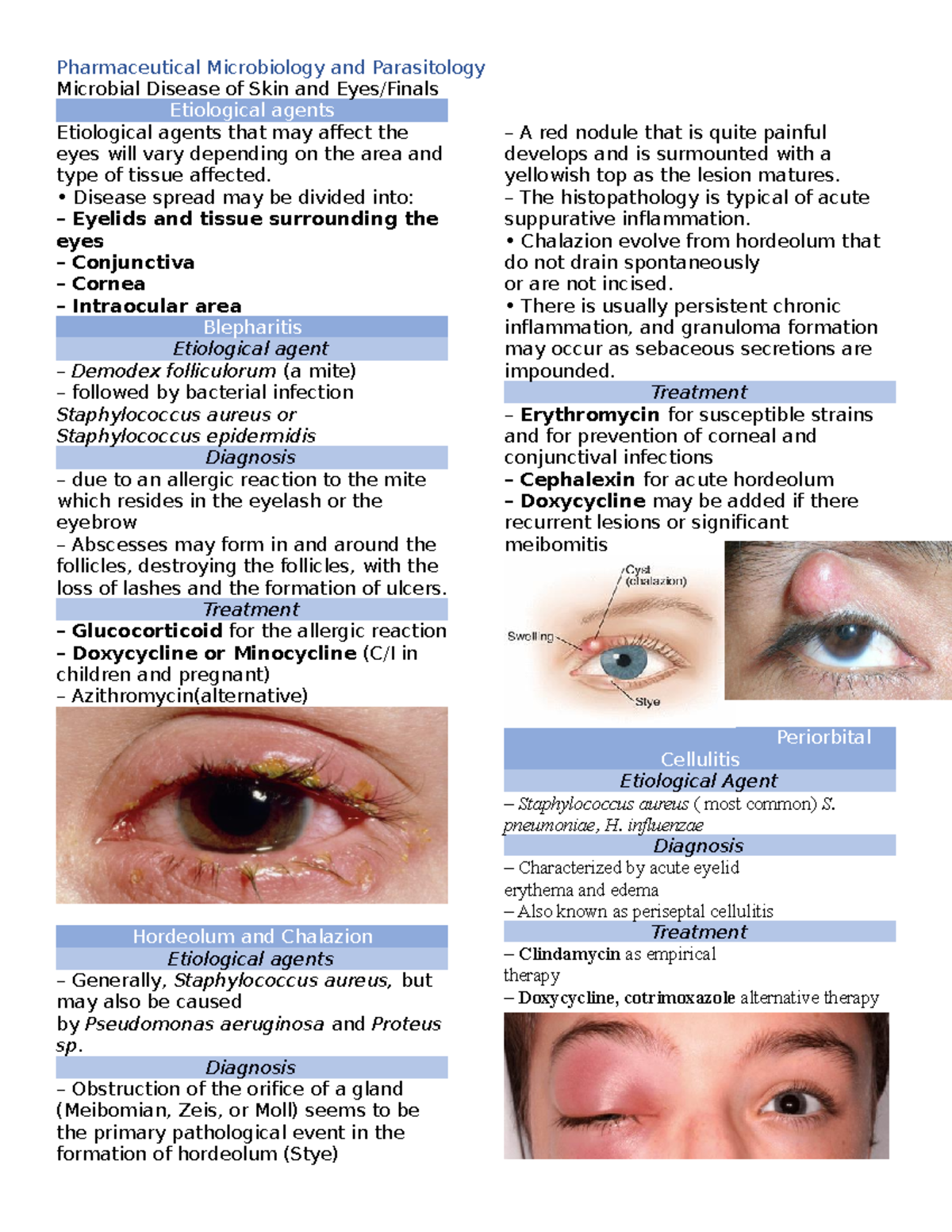Microbial Diseases of Skin and Eyes (Finals) - Microbial Disease of ...